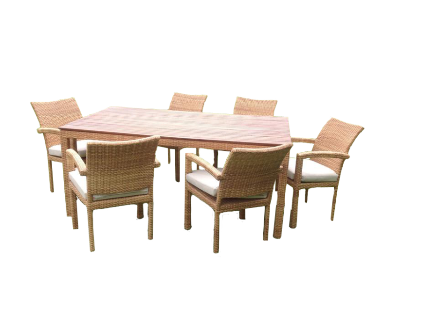 Mesa rectangular c/ teka y 6 sillas mod. Mazatlán » Rattan Vallarta